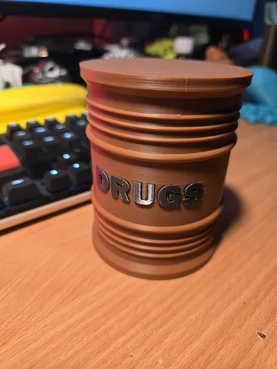 "Drugs" Barrel Stash Container 80x105mm - Free 3D Print Model - MakerWorld