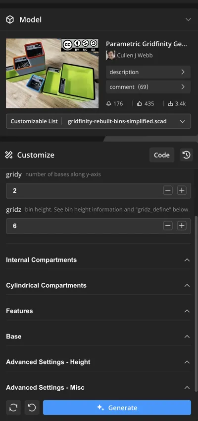 Parametric Gridfinity Generator - Create your own - Free 3D Print Model ...