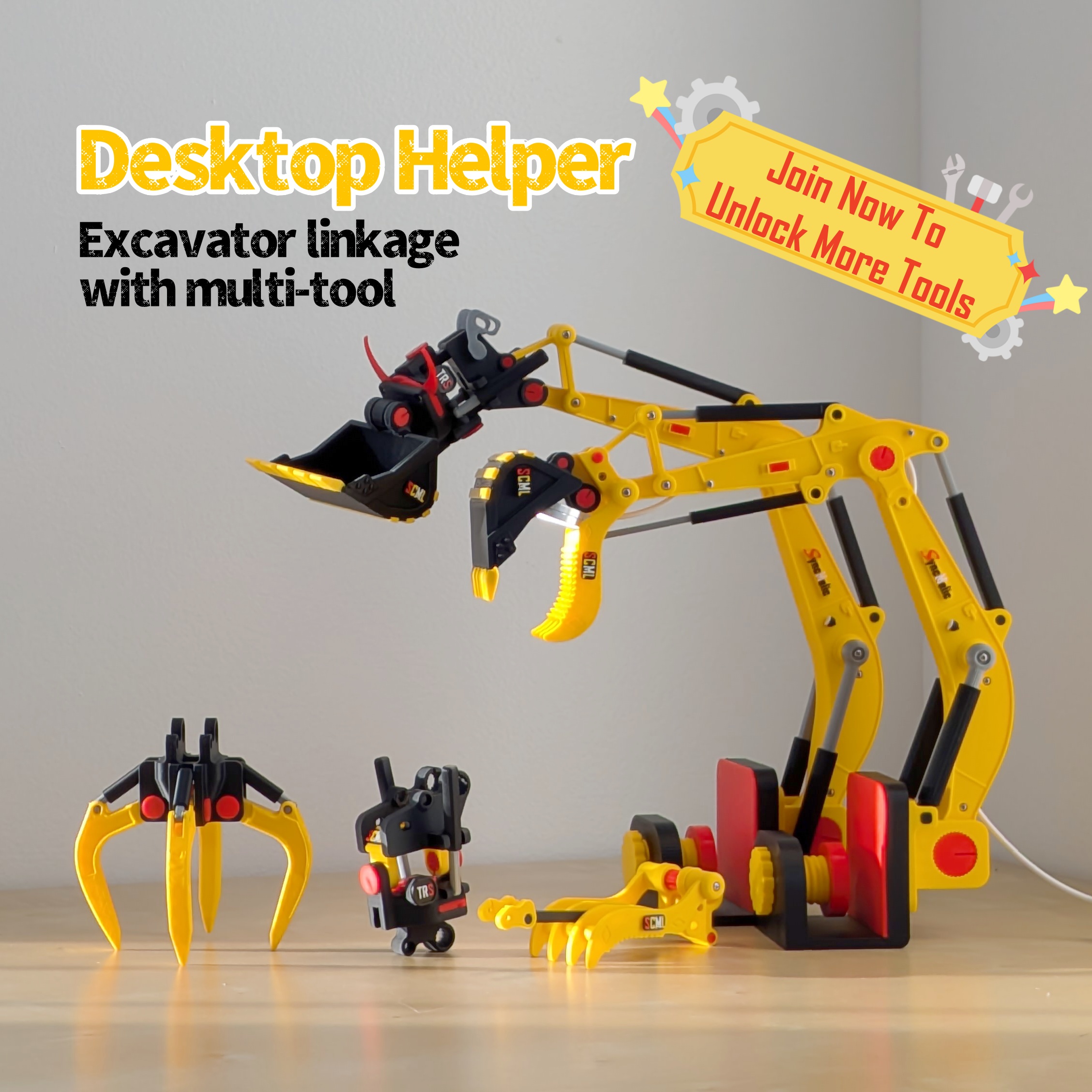 Desktop helper: Excavator linkage with multi-tool by SyncMelic - MakerWorld