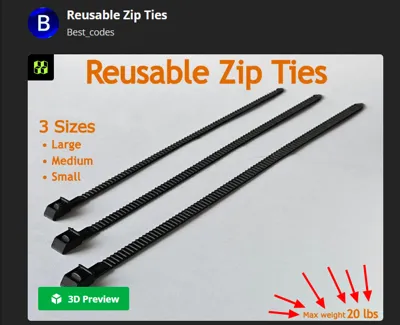 Reusable Zip Ties by Best_codes MakerWorld: Download Free 3D Models