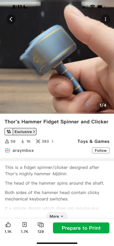 Thor's Hammer Fidget Spinner and Clicker by araymbox MakerWorld ...