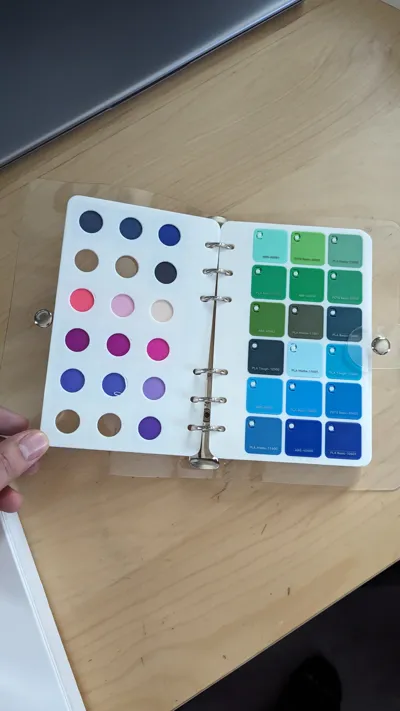 Swatch Display Board (Binder) with loose-leaf pages for filament ...