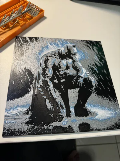 Batman Kneeling in the Rain - HueForge by Squish3D - MakerWorld