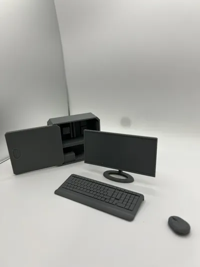 Tiny PC with Sliding Side Panel, Monitor, Keyboard, and Mouse by ...