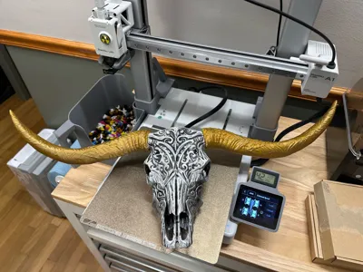 Tribal Longhorn Bull Skull - Mini and Split by DTM247 MakerWorld: Download Free 3D Models
