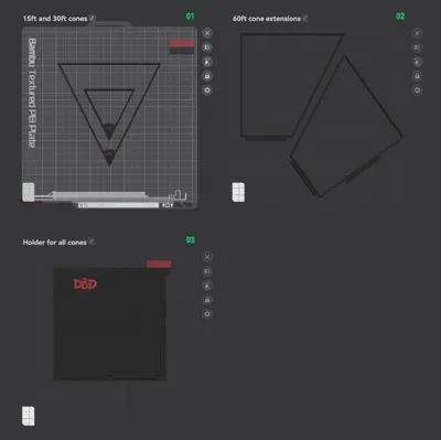 DnD 53° 60ft 30ft & 15ft Cone Spell Templates - Free 3D Print Model ...