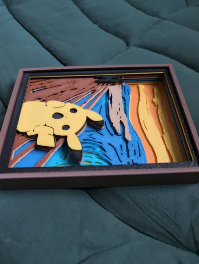 Pikachu in "The Scream" Painting - Shadow Box by Jefflynn MakerWorld ...