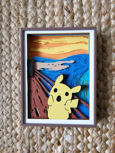 Pikachu in "The Scream" Painting - Shadow Box by Jefflynn MakerWorld ...