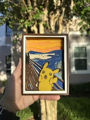 Pikachu in "The Scream" Painting - Shadow Box by Jefflynn MakerWorld ...