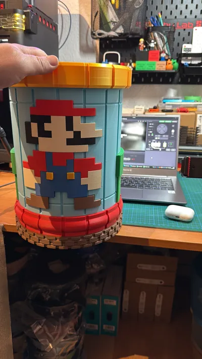 Mario Desktop Trash Can (no supports) - Free 3D Print Model - MakerWorld