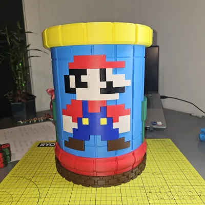 Mario Desktop Trash Can (no supports) - Free 3D Print Model - MakerWorld