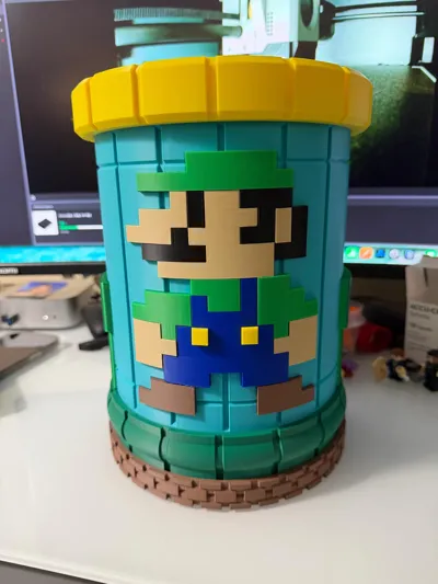 Mario Desktop Trash Can (no supports) - Free 3D Print Model - MakerWorld