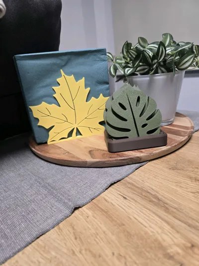 Monstera leaf coaster set with holder - Free 3D Print Model - MakerWorld