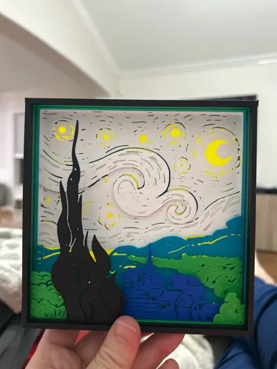 The Starry Night Layered Art - Shadow Box - Free 3D Print Model ...