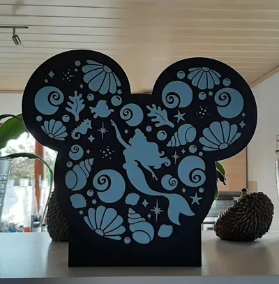 Mickey Ears Little Mermaid Light Box LED Lamp - Free 3D Print Model ...