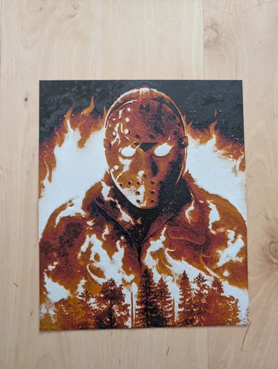 Jason Voorhees HueForge fire art by ChainsawGraphics - MakerWorld