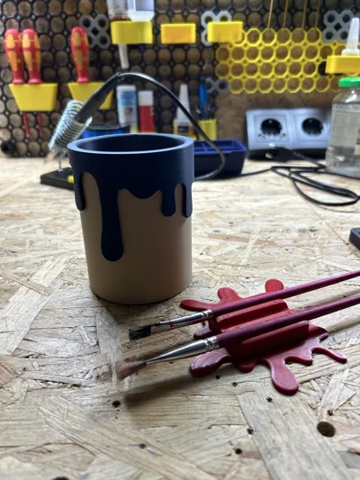 Paint drip water pot and brush rest set by Stag 3D - MakerWorld