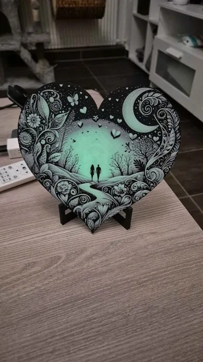 Grayscale Heart Couple Art Hueforge by RP47 Designs MakerWorld ...