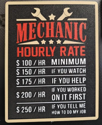 Mechanic Hourly Rate Sign by Wizard7741 - MakerWorld