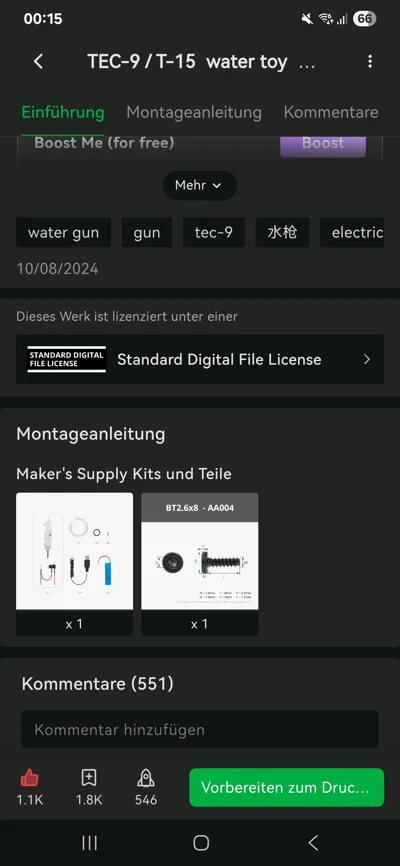TEC-9 / T-15 water toy gun by QYM 3D 脑洞造物秦一鸣 MakerWorld: Download Free 3D Models