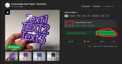 Customizable Cake Topper - Parametric Remixed by NoloM - MakerWorld