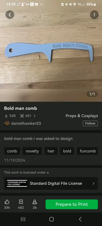 Bald Man's Comb by luminaeclipse MakerWorld: Download Free 3D Models