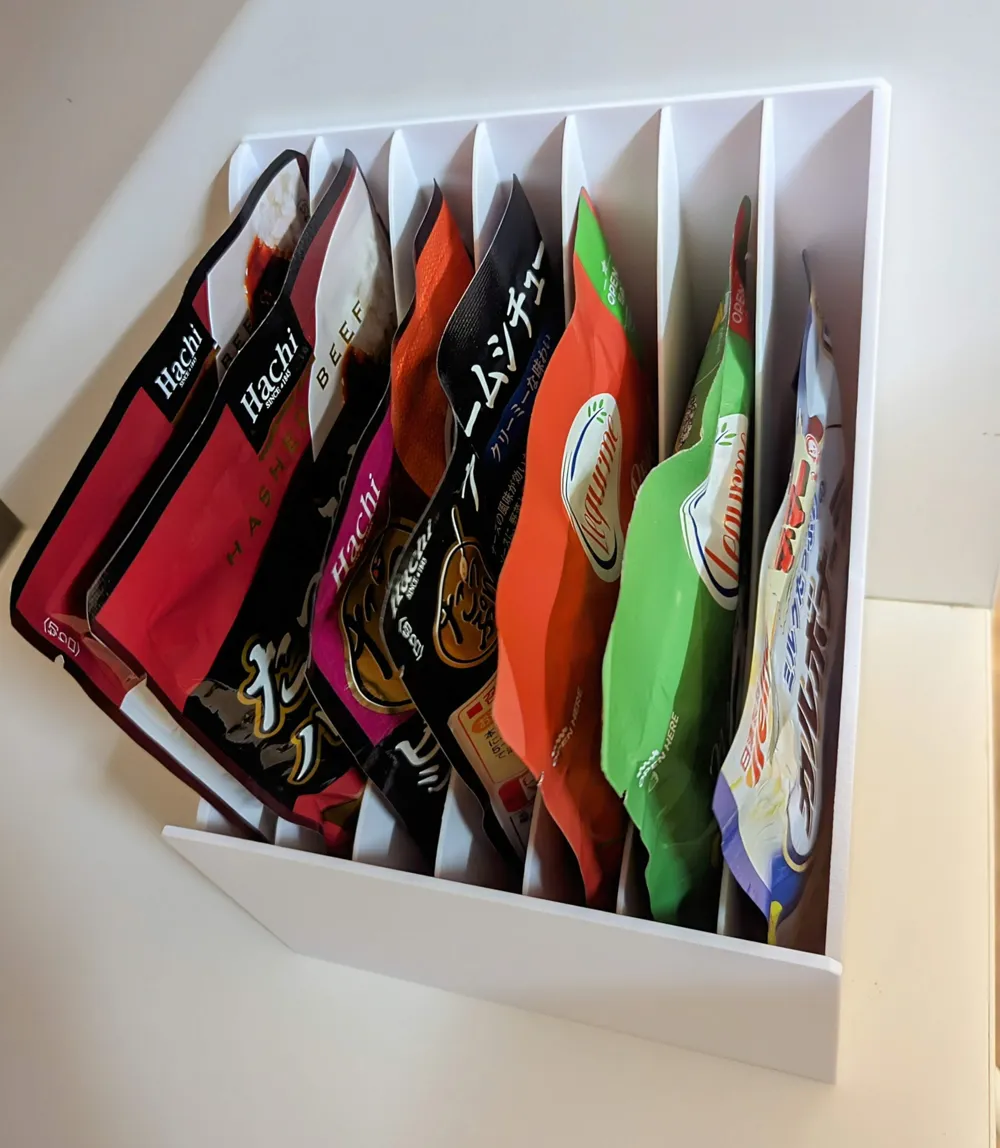 Food pouch organizer (Retort, MRE, cat food, etc). Curved design for ...