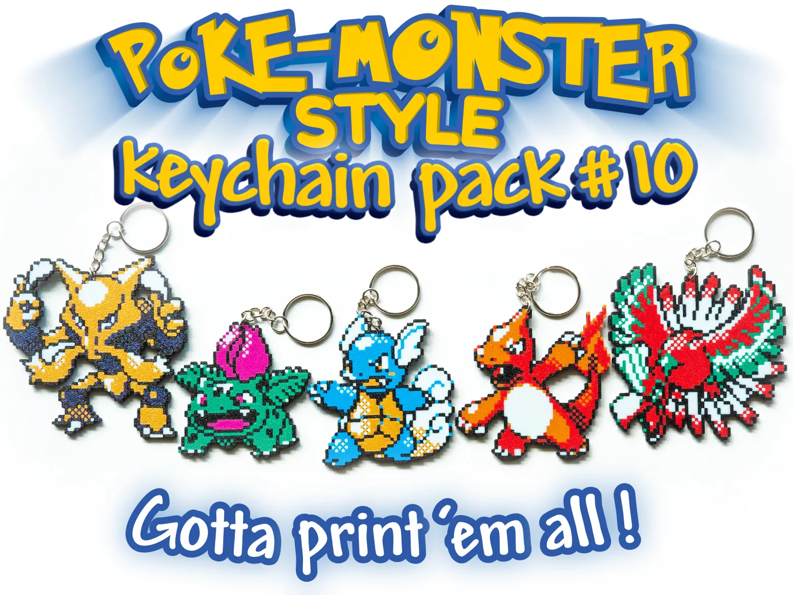 Poke-monster Keychain Pack #1 Pikachu, Charizard by Powerpill.prints ...