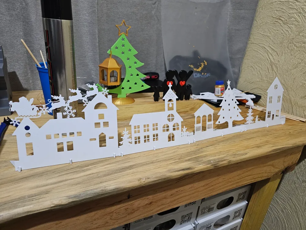Christmas Window Decor - Santa Sleight above Houses Silhouettes by ...