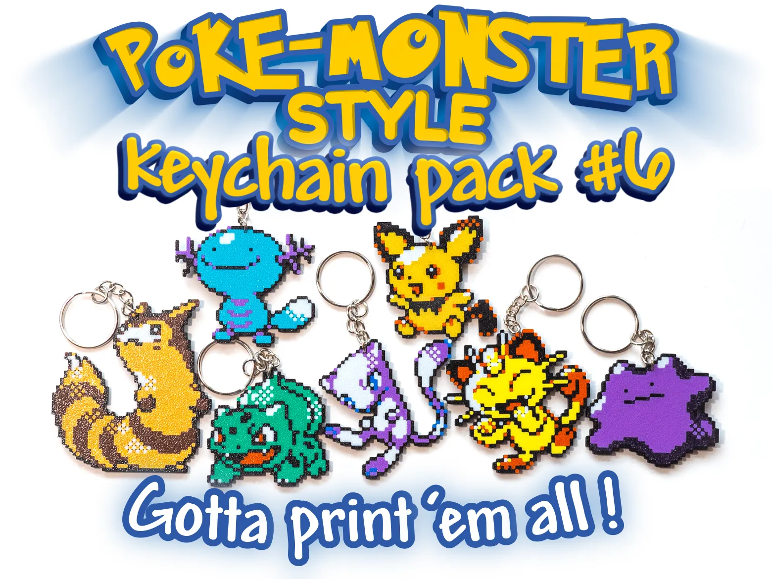 Poke-monster Keychain Pack #5 Magikarp, Cubone by Powerpill.prints ...