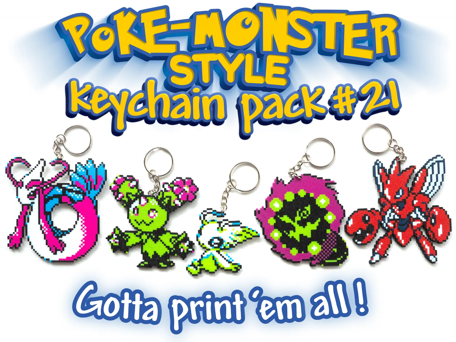 Poke-monster Keychain Pack #5 Magikarp, Cubone by Powerpill.prints ...