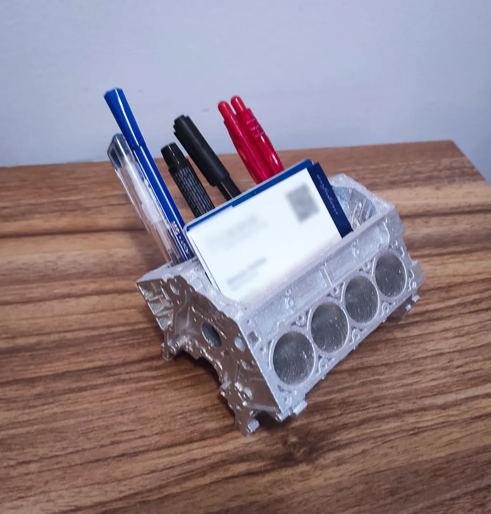 V8 Engine Block Name Card and Pen Holder Remixed by Gygabor007 - MakerWorld