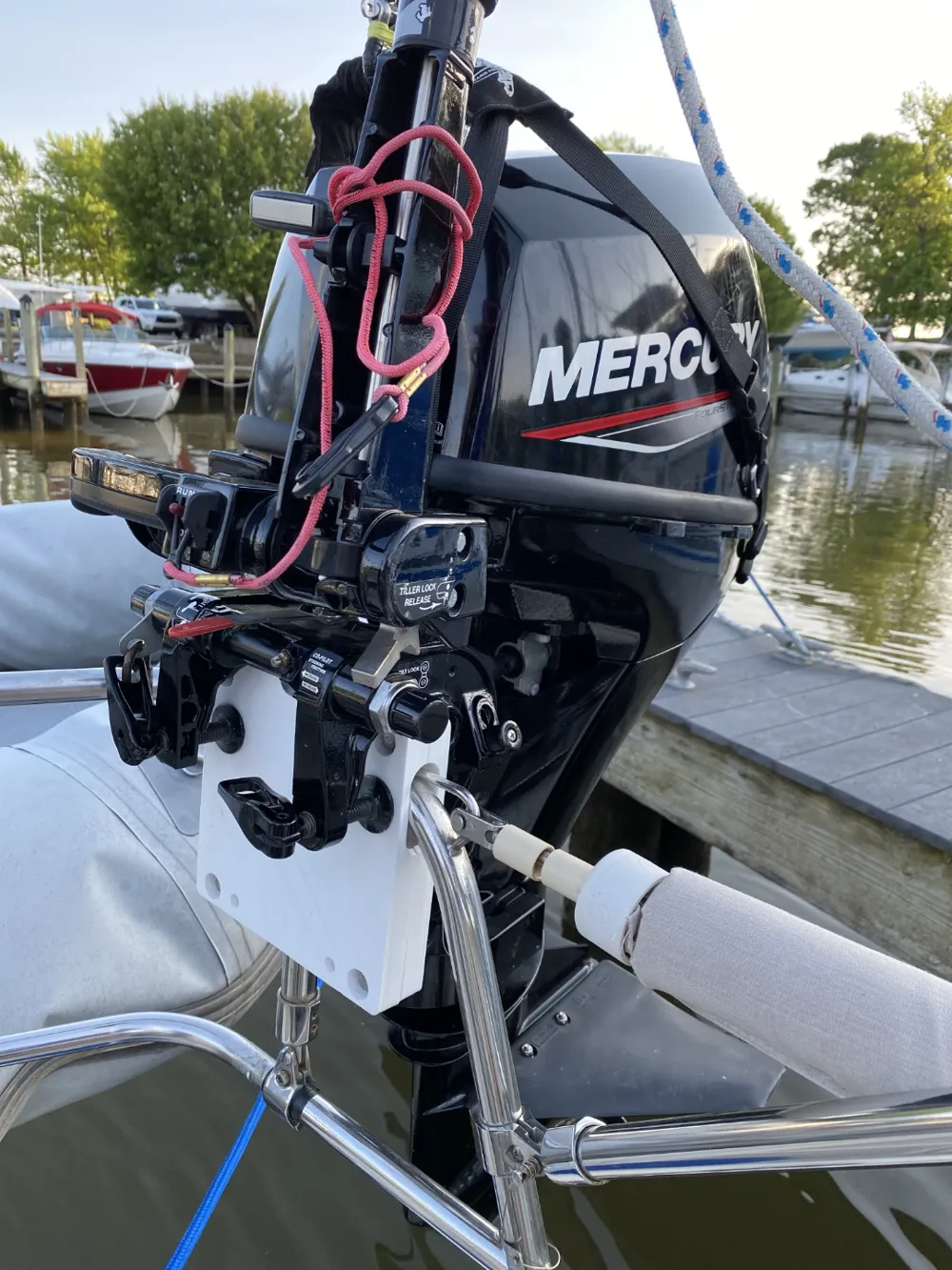Outboard Dingy motor holder attachment to boat railings by Connor ...