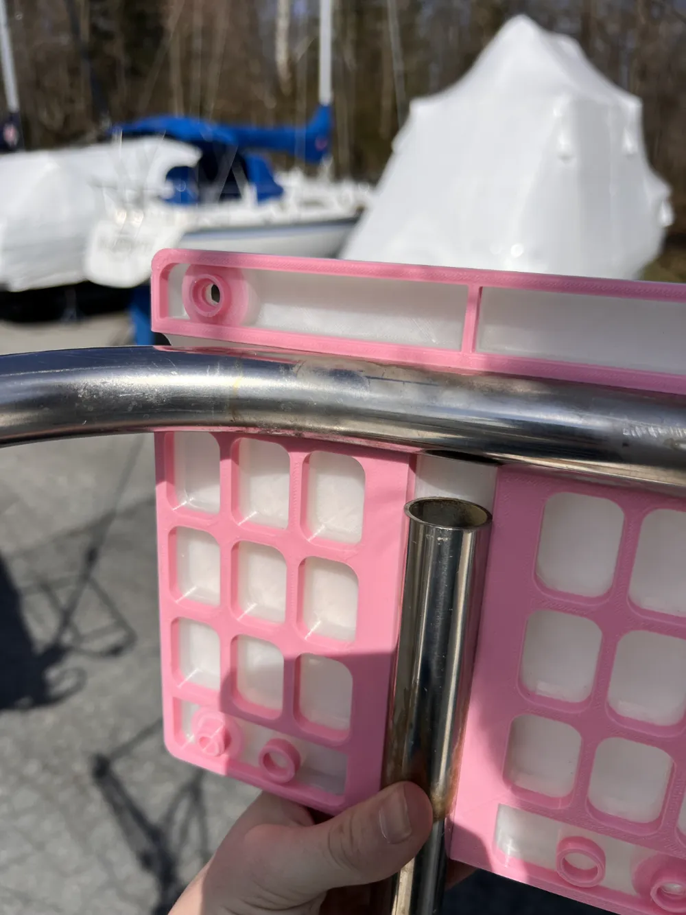 Outboard Dingy motor holder attachment to boat railings by Connor ...