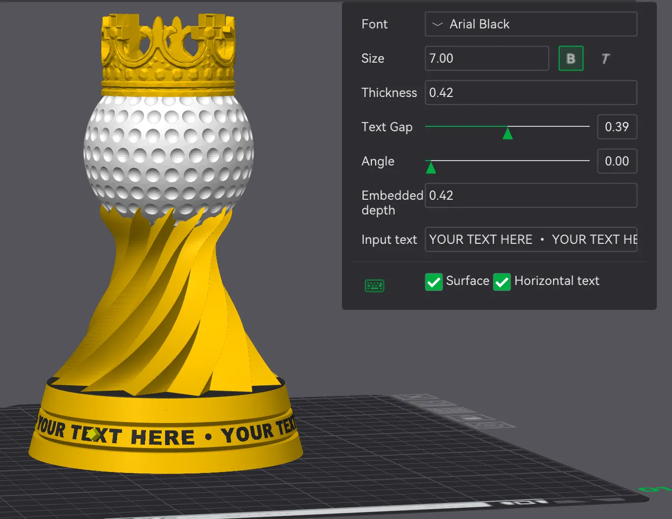 Golf Trophy with Crown - add your own text! - Free 3D Print Model ...
