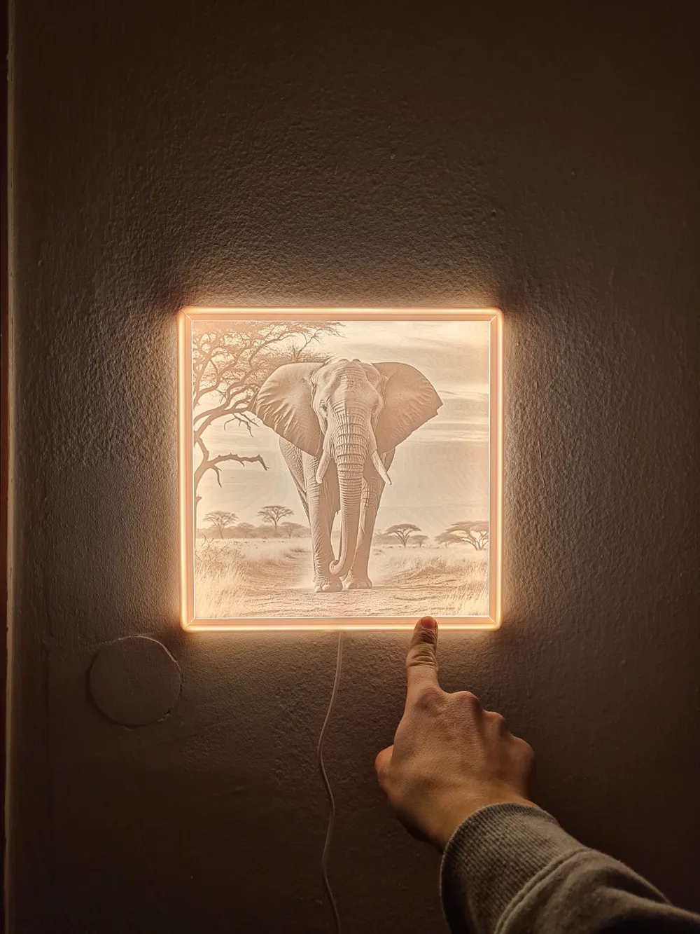 Elephant lithopane wall lamp by DOT-Nobody - MakerWorld