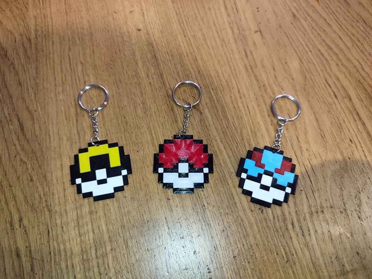 PIXEL POKEMON POKEBALL KEYCHAINS / NORMAL, GREAT, ULTRA BALL - Free 3D ...