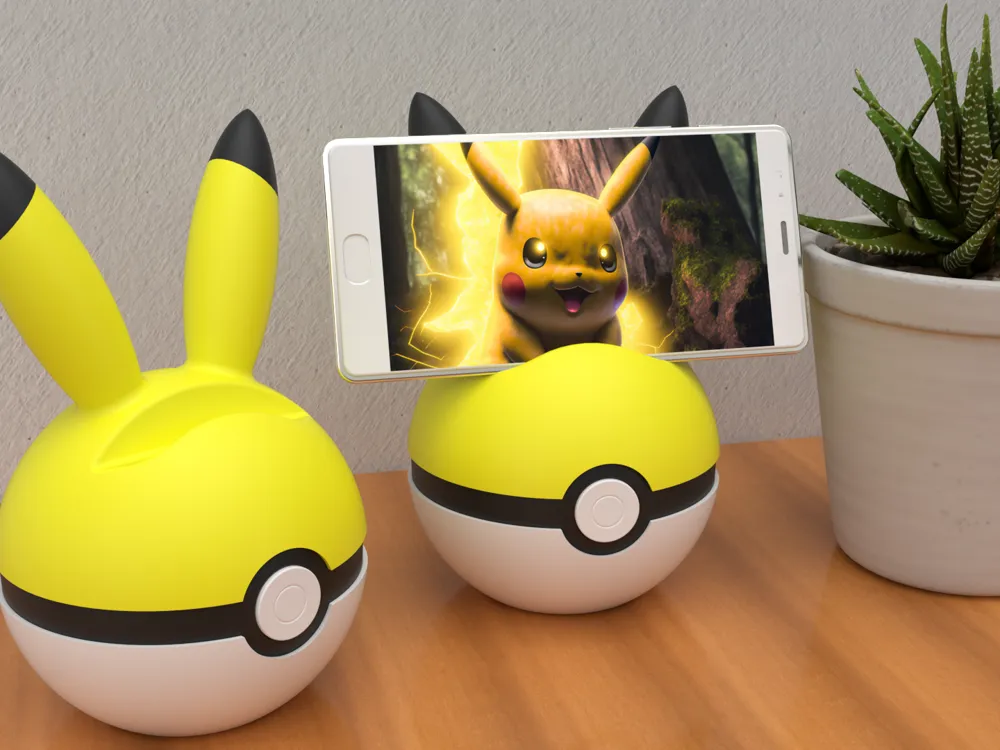 PikaBall Phone Holder: Pikachu Pokeball Design by ZioFester - MakerWorld