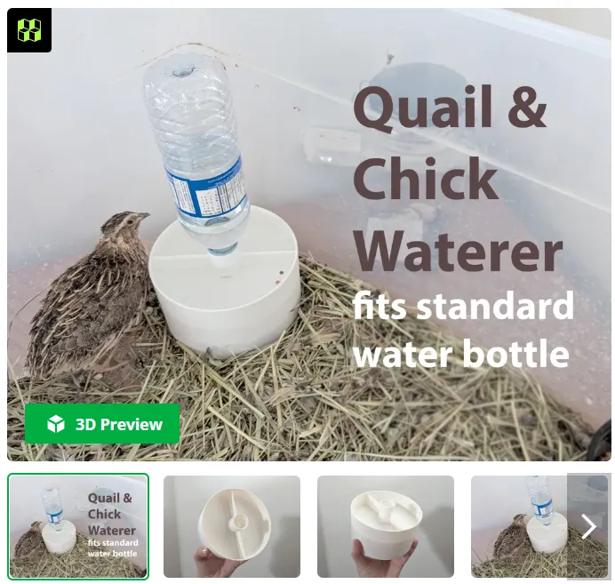 Quail and Chick Water Feeder for standard bottle - Free 3D Print Model ...