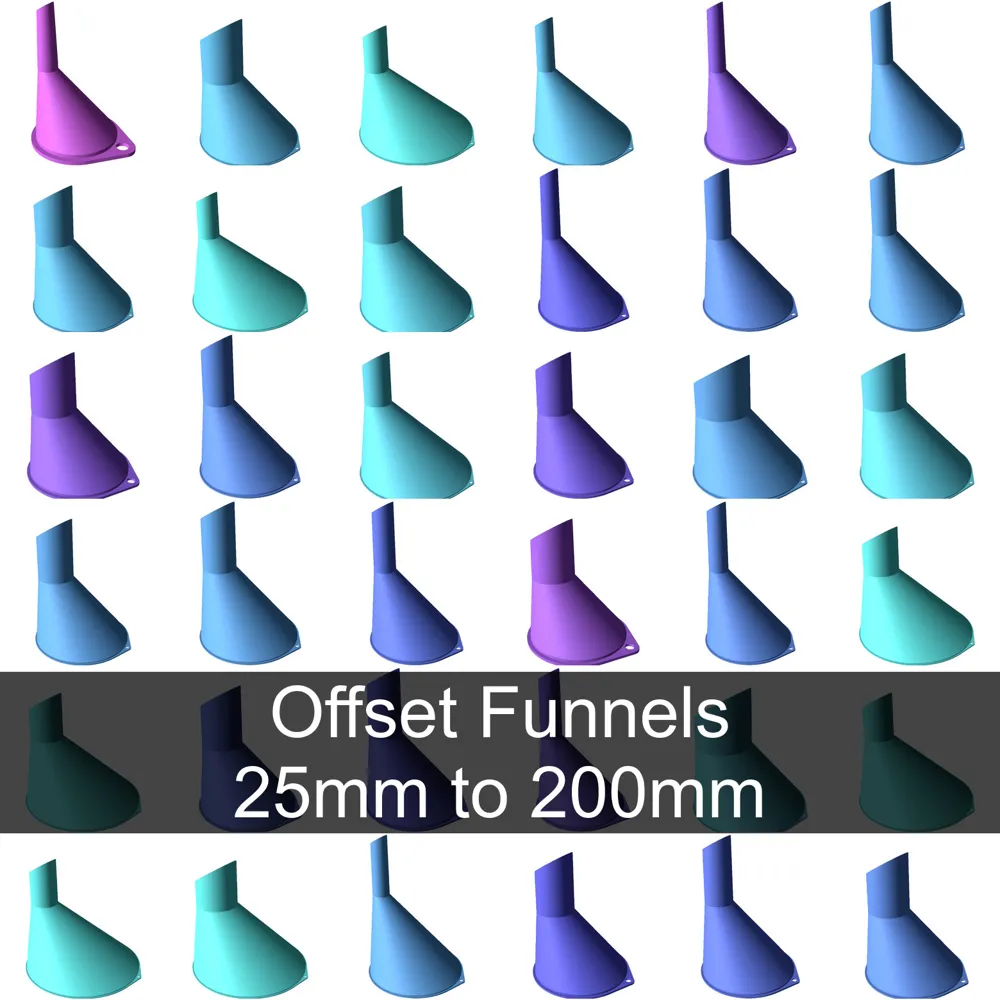 Off center Funnels. Various sizes 25mm to 200mm by ostat - MakerWorld