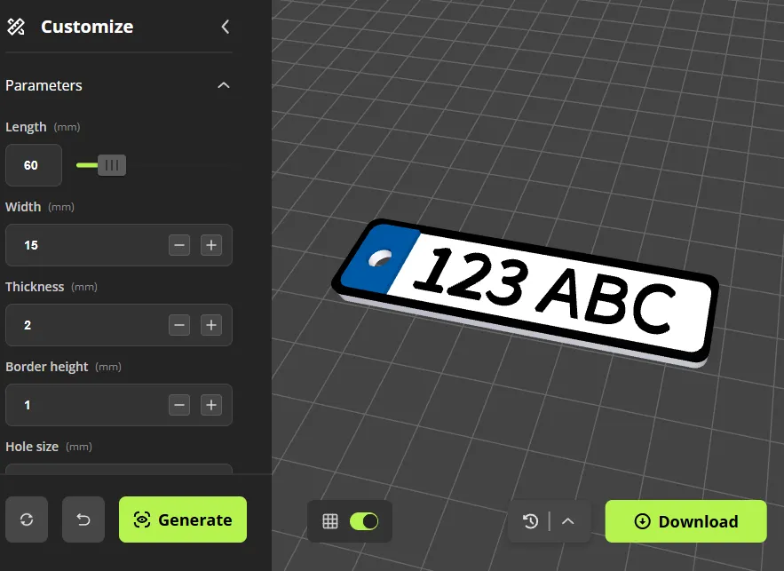 Car plate Keychain Creator [OpenSCAD] by Yarn 🎖️ MakerWorld: Download ...