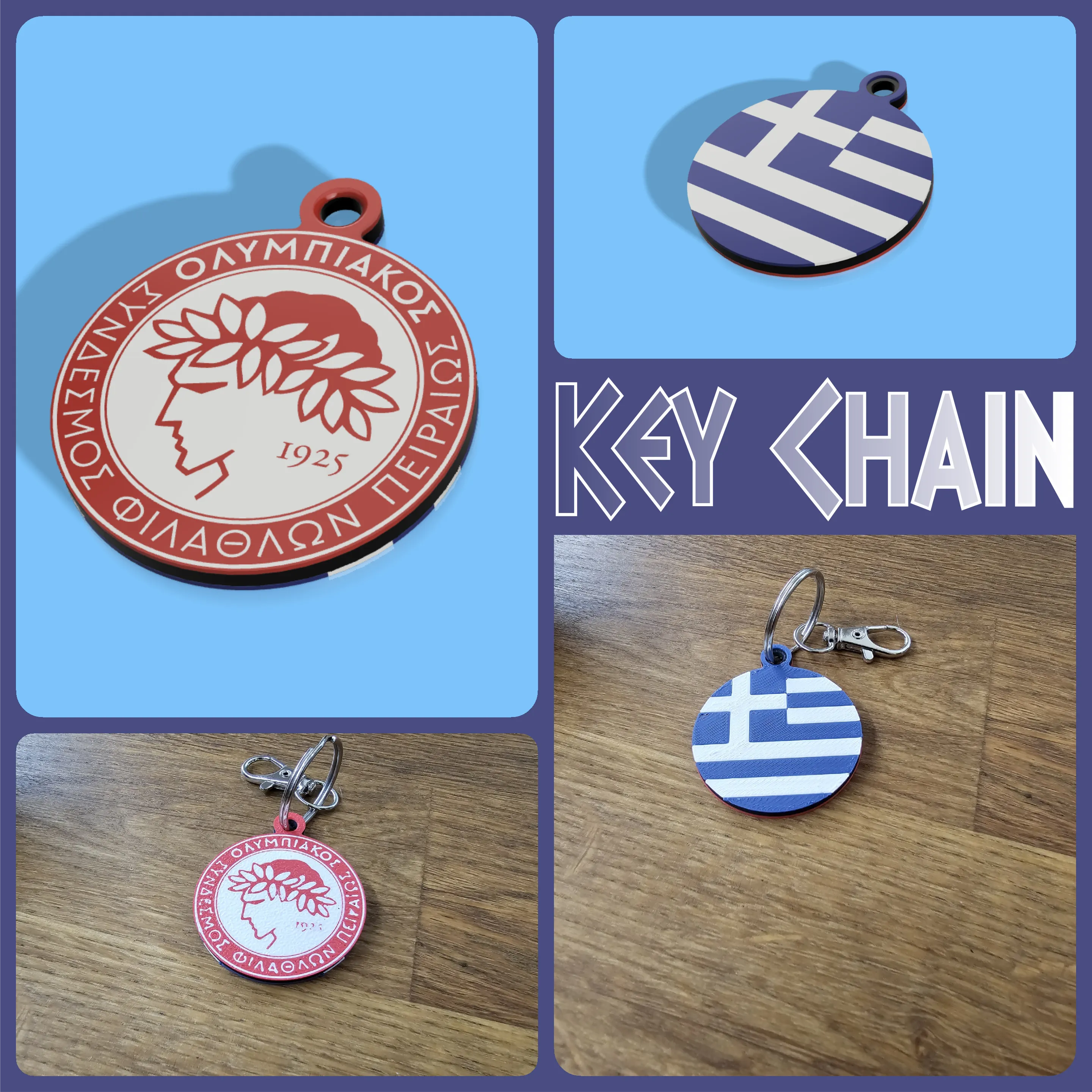Olympiakos and Flag Key Chain by The Big Greek - MakerWorld