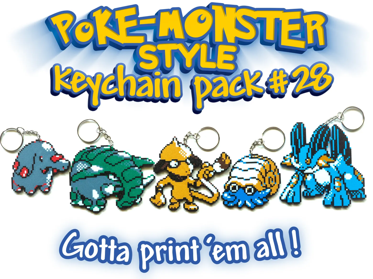 Poke-monster Keychain Pack #11 Treeko, Mudkip by Powerpill.prints ...