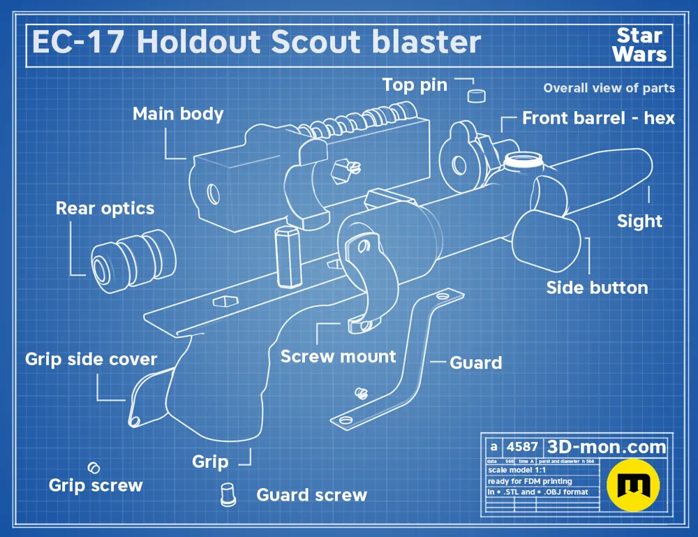EC-17 Holdout Blaster - Star Wars - Free 3D Print Model - MakerWorld