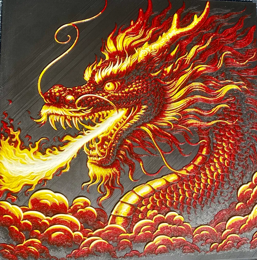Fire Spitting Chinese Dragon - Hueforge by Pedderick Designs - MakerWorld