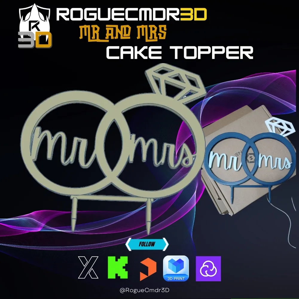Mr Mrs Ring Wedding Cake Topper by RogueCmdr3D MakerWorld: Download ...