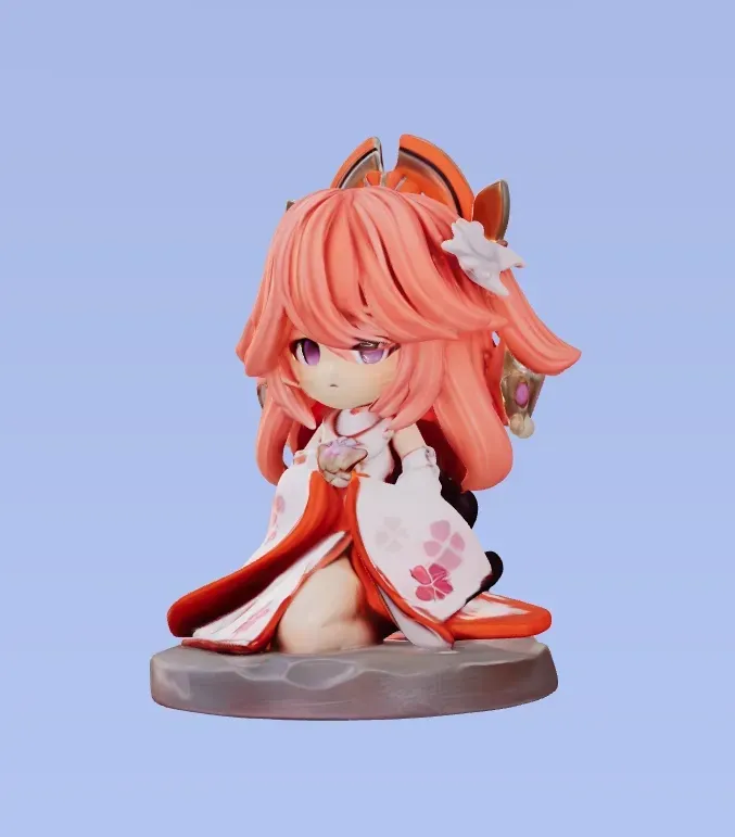 Q version Yae Miko! (Sitting Pose) - Free 3D Print Model - MakerWorld