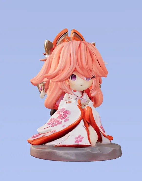 Q version Yae Miko! (Sitting Pose) - Free 3D Print Model - MakerWorld