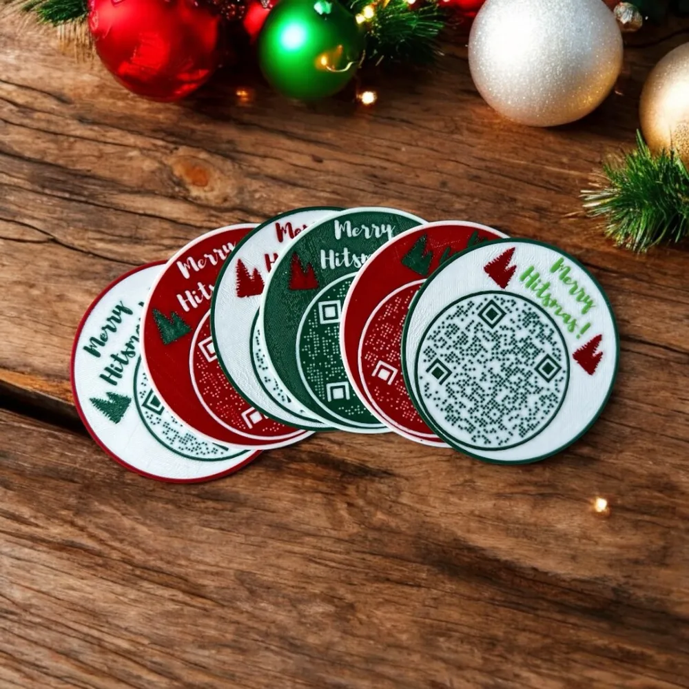 Merry HITSmas Pop Christmas Song QR code Coasters by gravebrat - MakerWorld