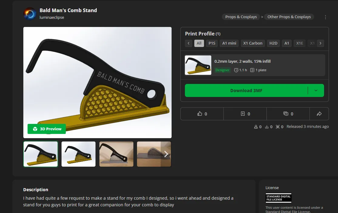 Bald Man's Comb - Free 3D Print Model - MakerWorld